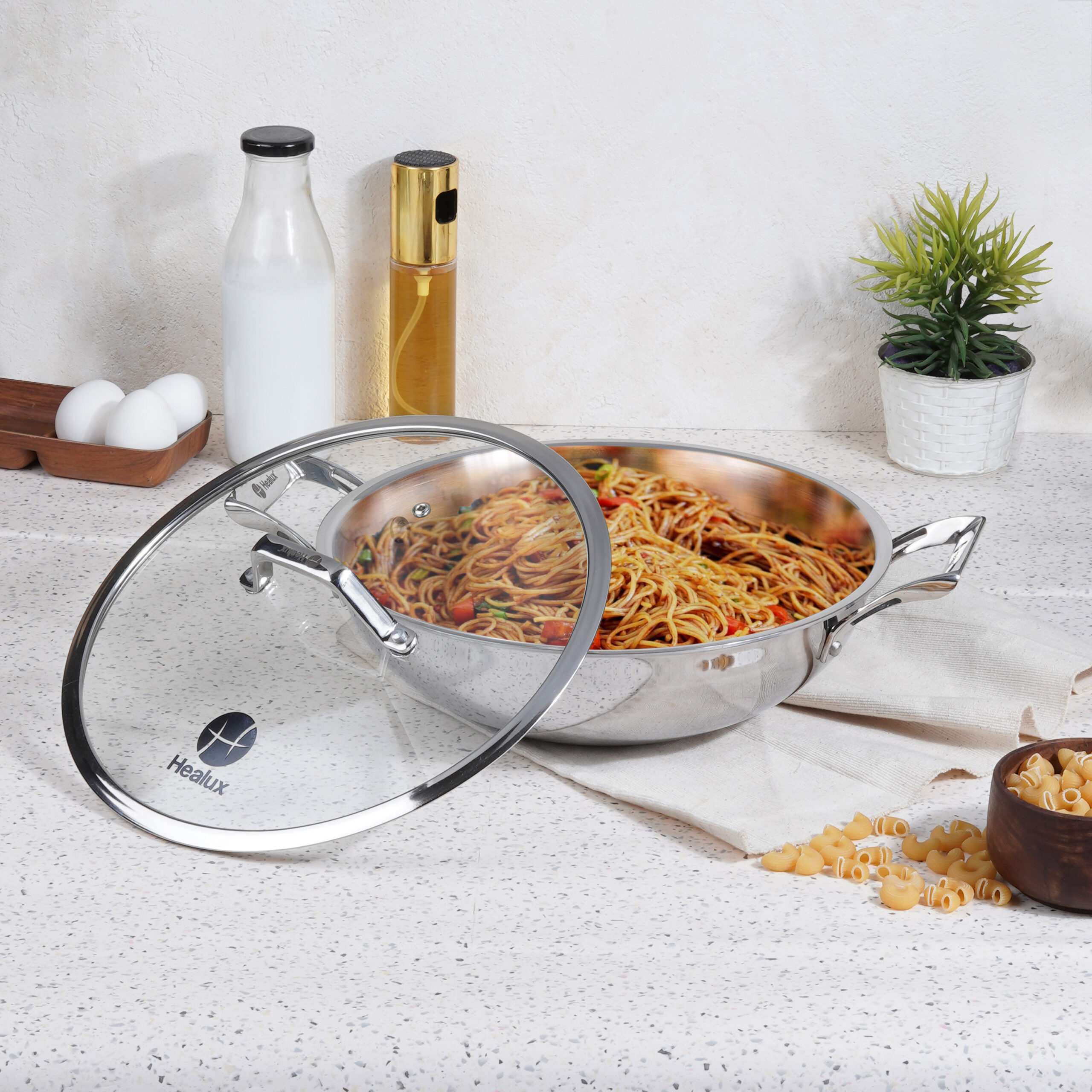 Healux 28cm Tiana Triply Stainless Steel Wok with Lid – 3.5L - Healux