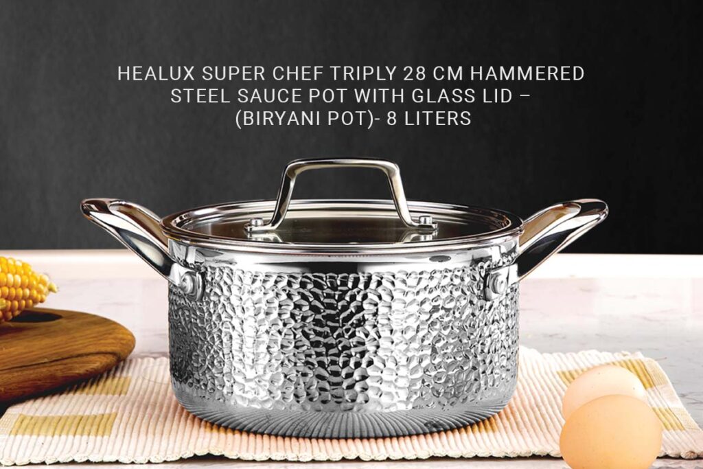 Sauce Pot | Healux Triply 28cm Biryani Pot with Glass Lid (8L)